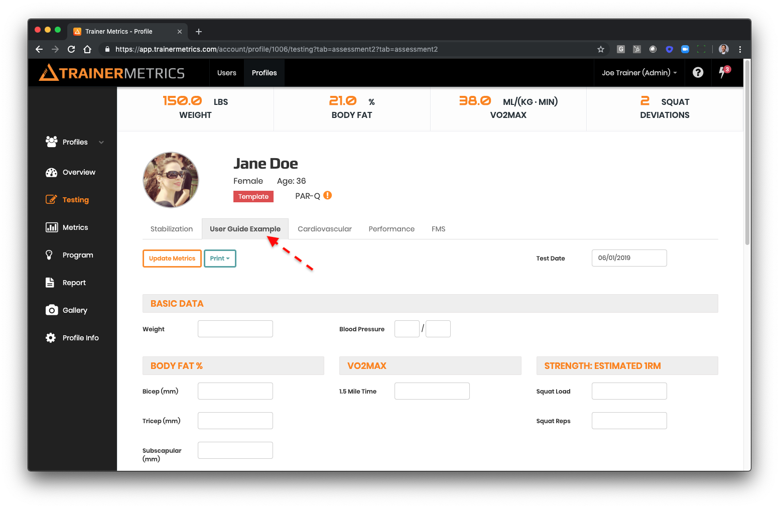 The Jane Doe Template Profile – TrainerMetrics | Help Center